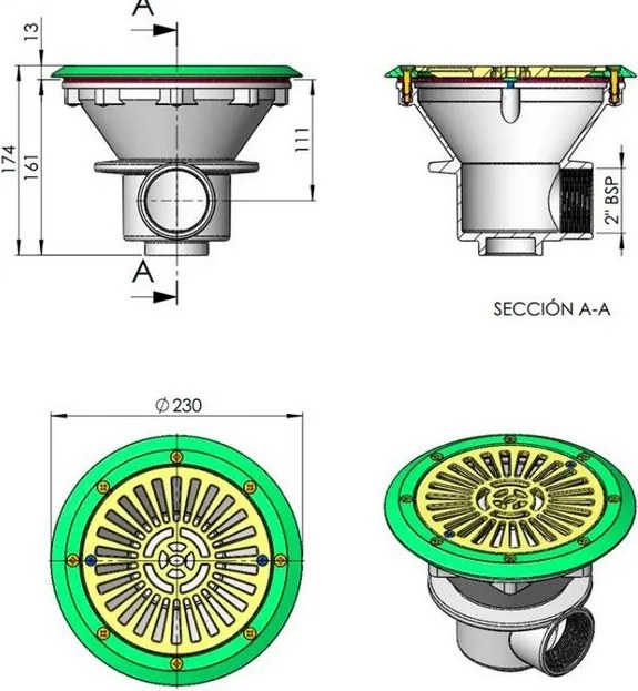 Vagnerpool Podlahová bazénová dnová výpust písková (RAL1015 - slonová kost) pro foliové betonové bazény