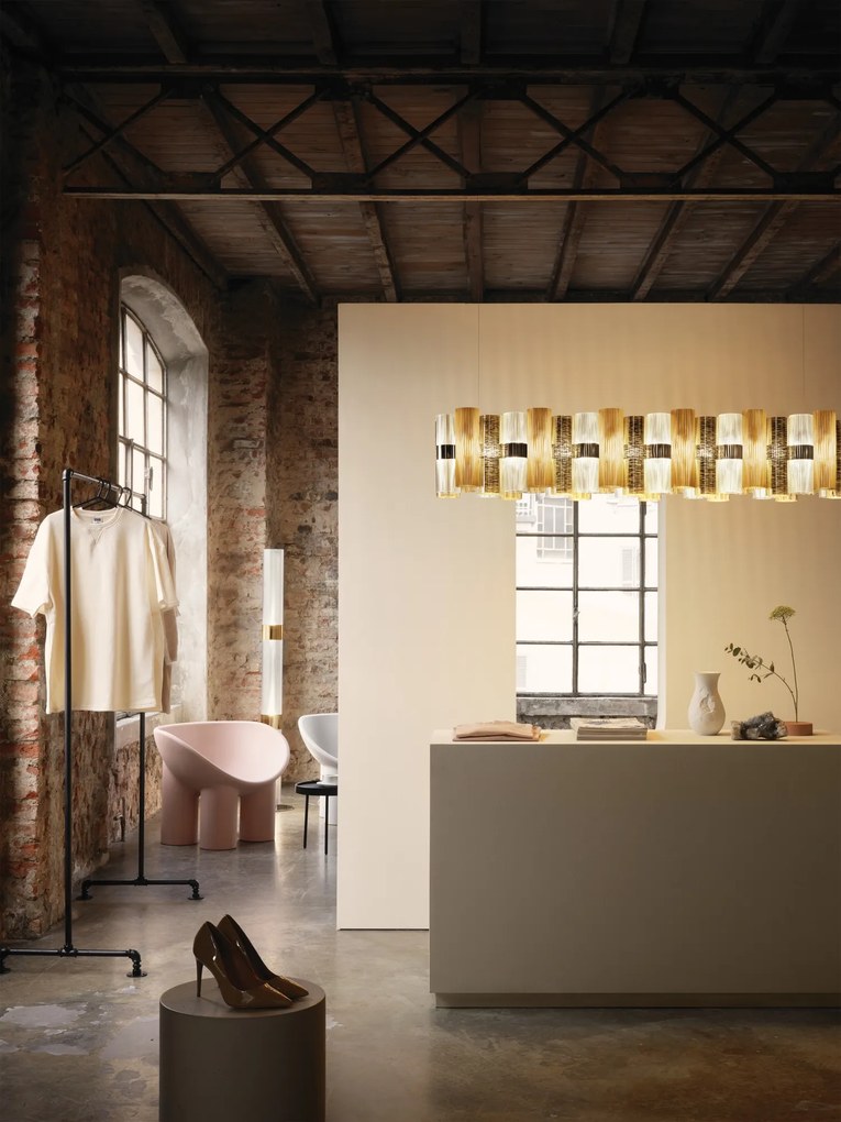 Slamp La Lollo Gold suspension linear 140, designové závěsné svítidlo, 110W LED 2700K stmívatelné, délka 142cm