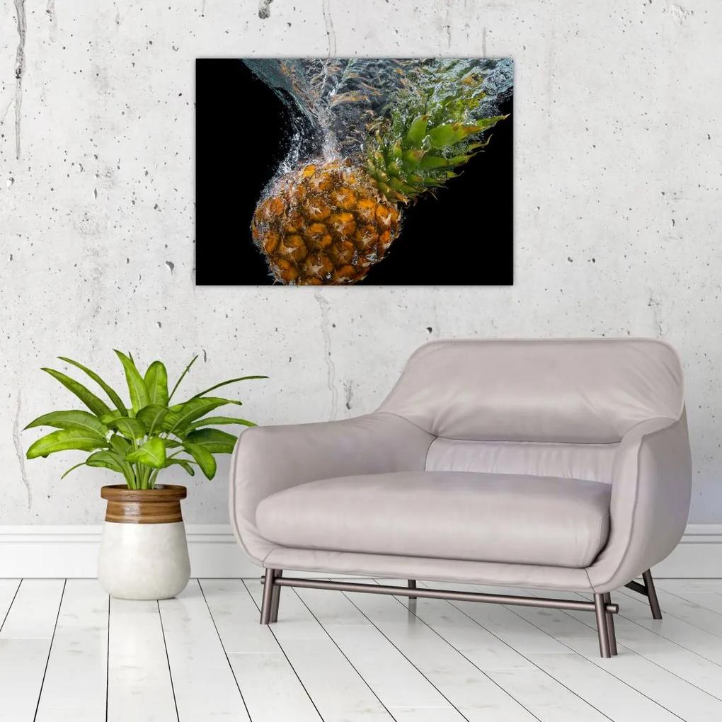 Skleněný obraz ananasu ve vodě (70x50 cm)