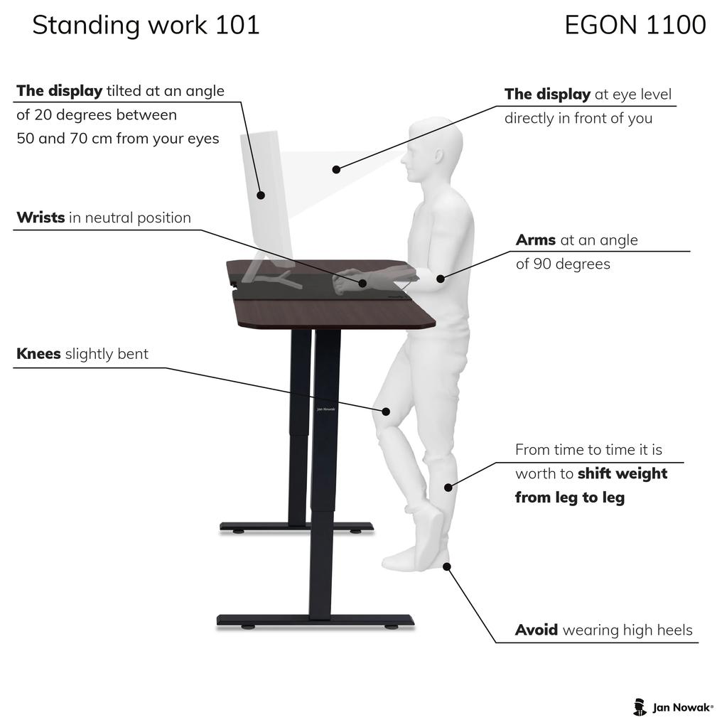 Malý výškově nastavitelný elektrický stůl EGON, 1100 x 720 x 600 mm, černá/ ořech