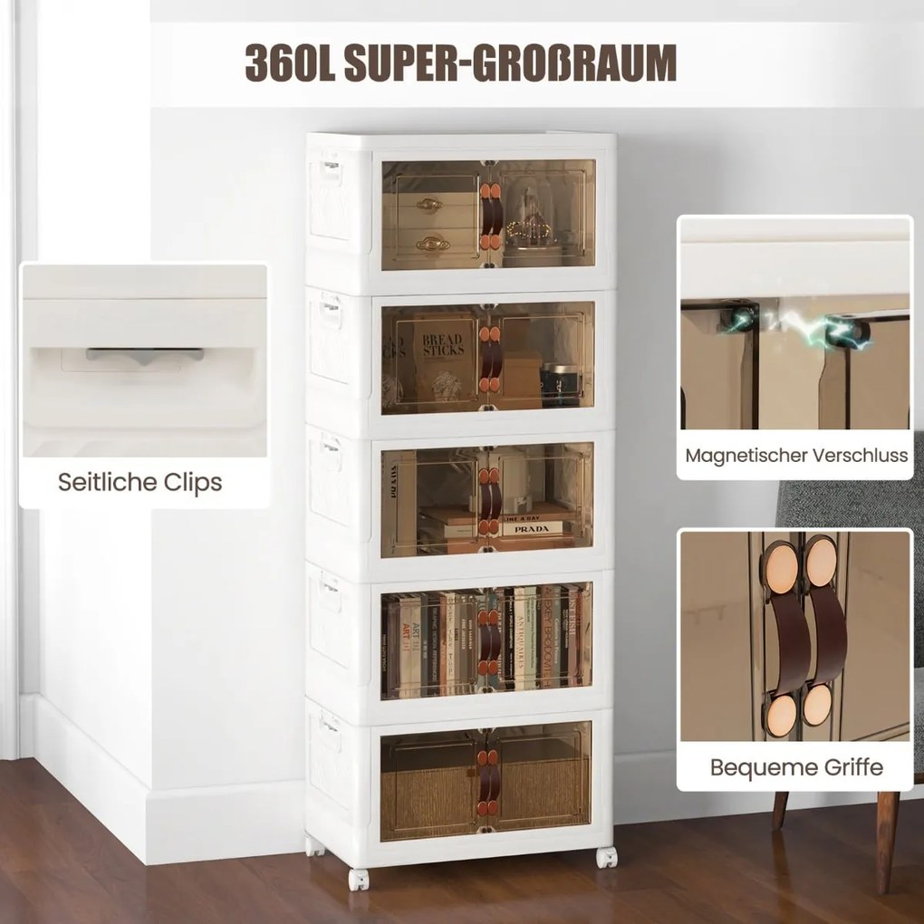Costway Skládací úložný box s víkem 316 Úložné boxy L 5 sada plastová krabice