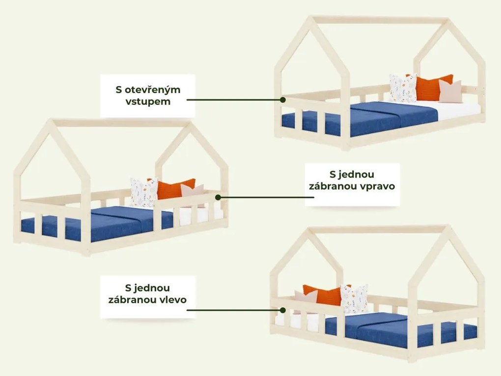 Benlemi Nízká domečková postel pro děti FENCE 6v1 se zábranou Zvolte barvu: Tmavě šedá, Zvolte rozměr: 90x200 cm, Zvolte zábranu: S otevřeným vstupem