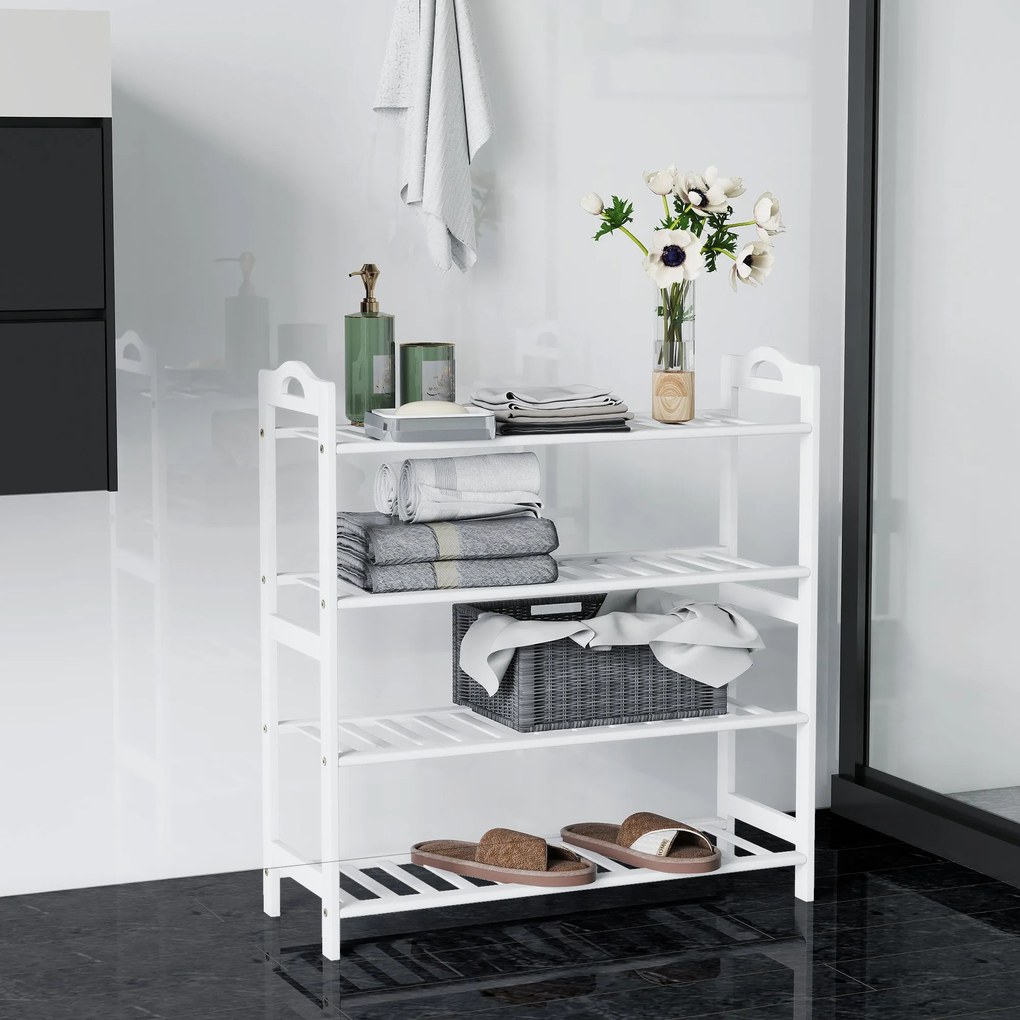 HOMCOM 4-úrovňový bambusový botník na 12 párů bot pro předsíň, chodbu, ložnici 67,5x24,7x72 cm Bílý
