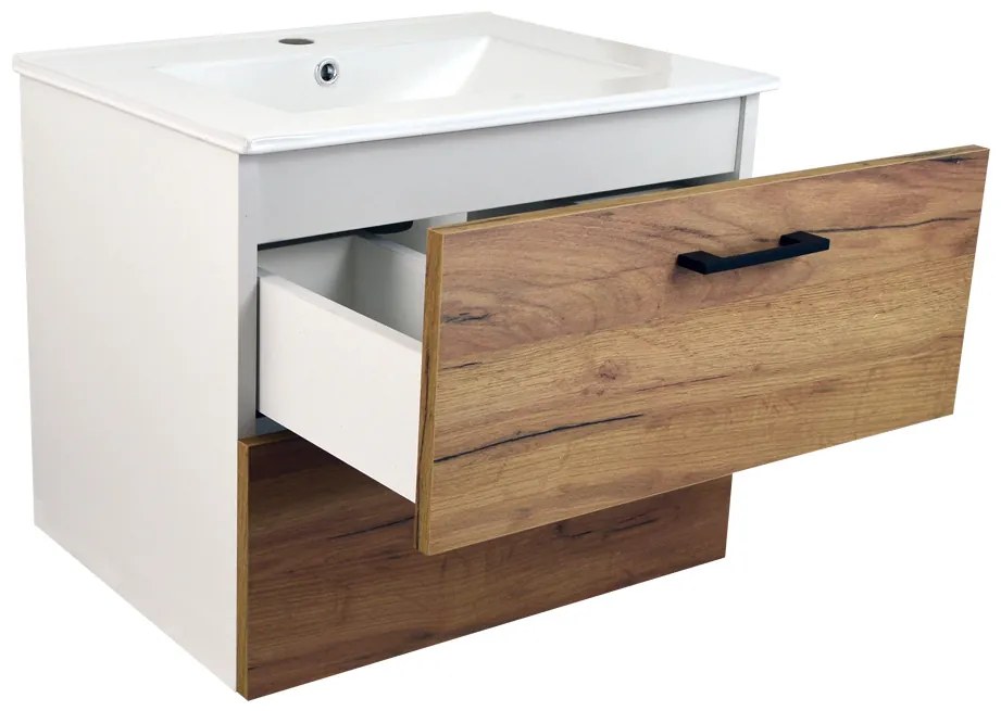 Comodo Koupelnová skříňka s keramickým umyvadlem Agria NEW W 60 - bílá/zlatý dub