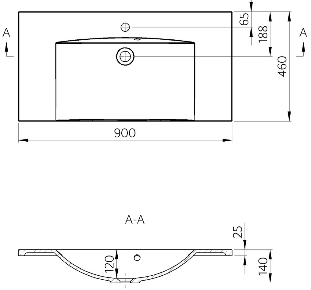 Sapho, MARIA umyvadlo 90x46cm, litý mramor, bílá, MA090