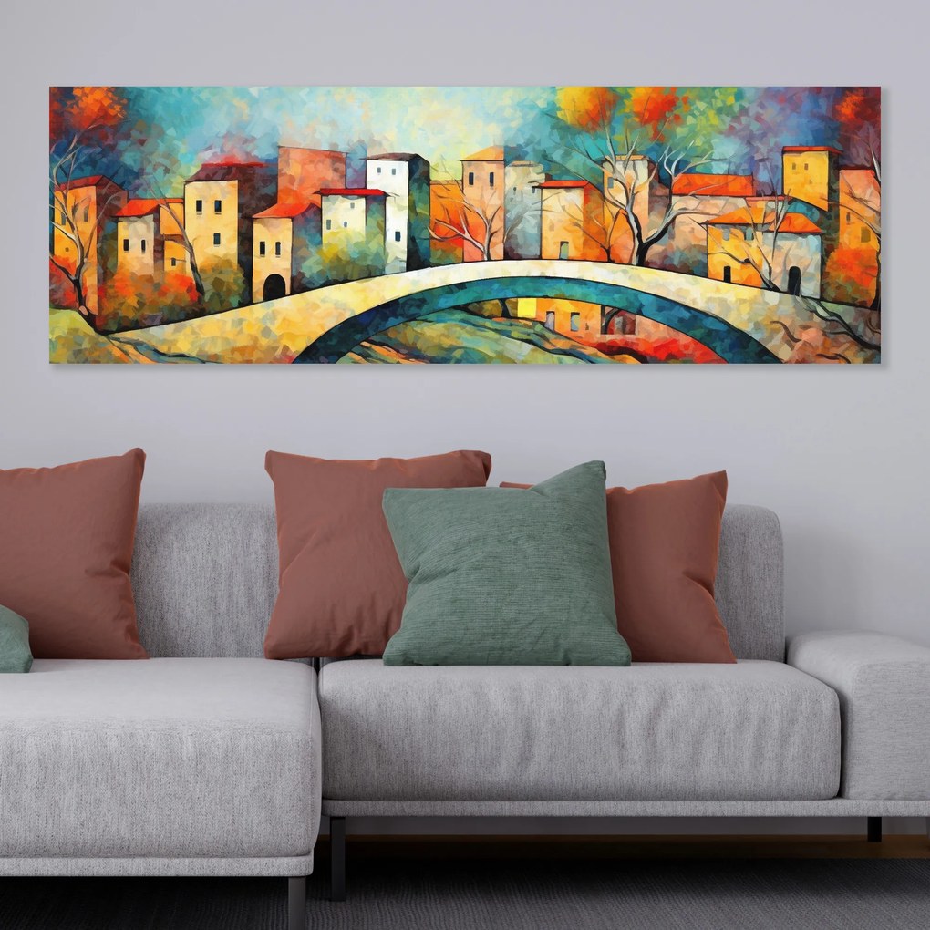 Obraz na plátně - Staré Rossano s řekou a mostem FeelHappy.cz Velikost obrazu: 180 x 60 cm