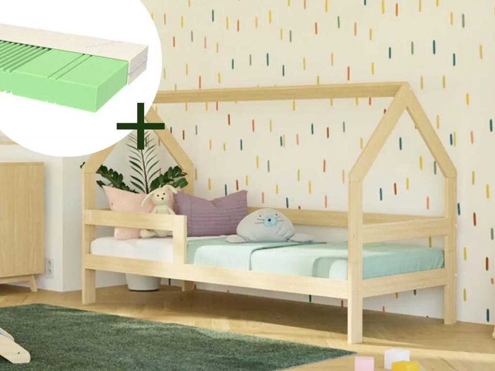 Benlemi Domečková postel SAFE 3v1 se zábranou 120x200 cm + matrace ADAPTIC Zvolte barvu: Béžová, Zvolte zábranu: S jednou zábranou