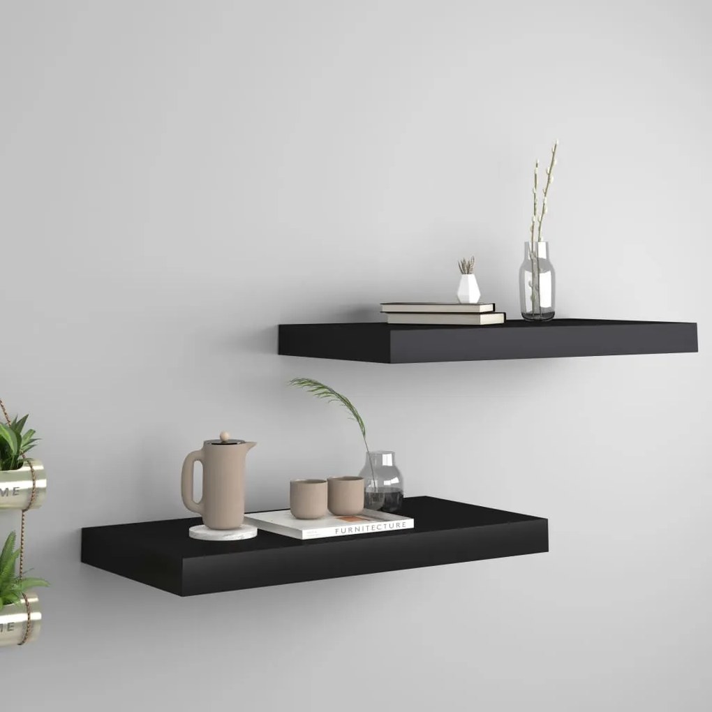 Plovoucí nástěnné police 2 ks černé 50 x 23,5 x 3,8 cm MDF 323830