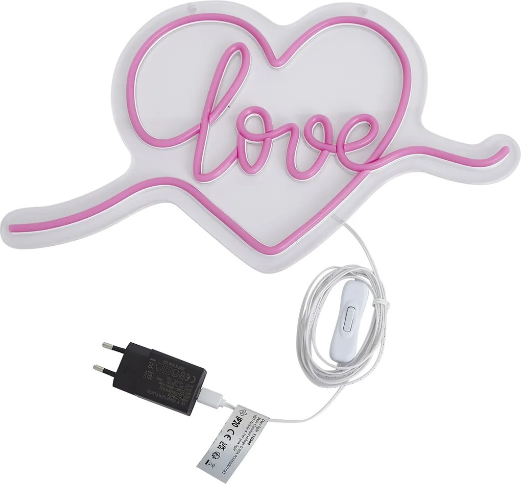Neonové nástěnné světlo růžové vč. LED - Love