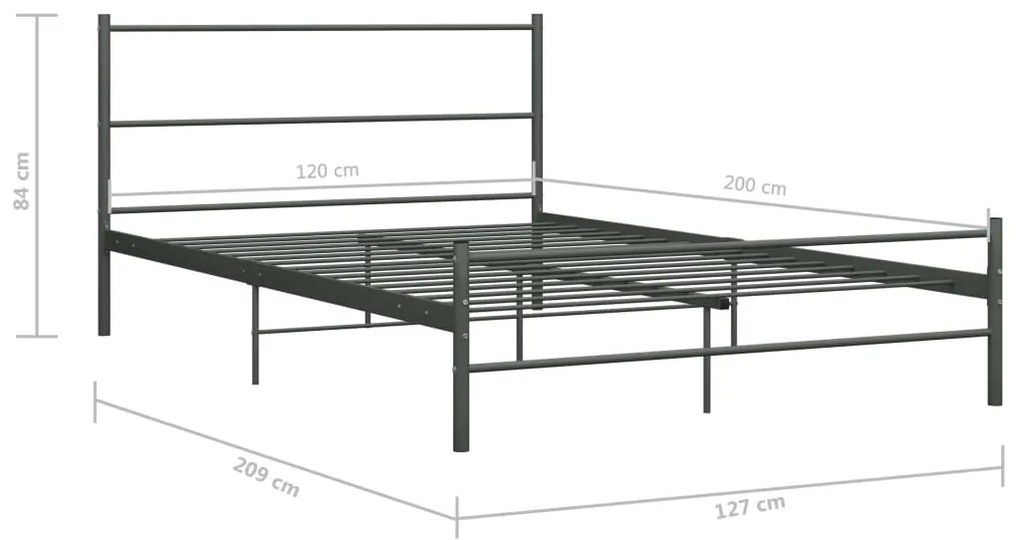 vidaXL Rám postele šedý kov 120 x 200 cm