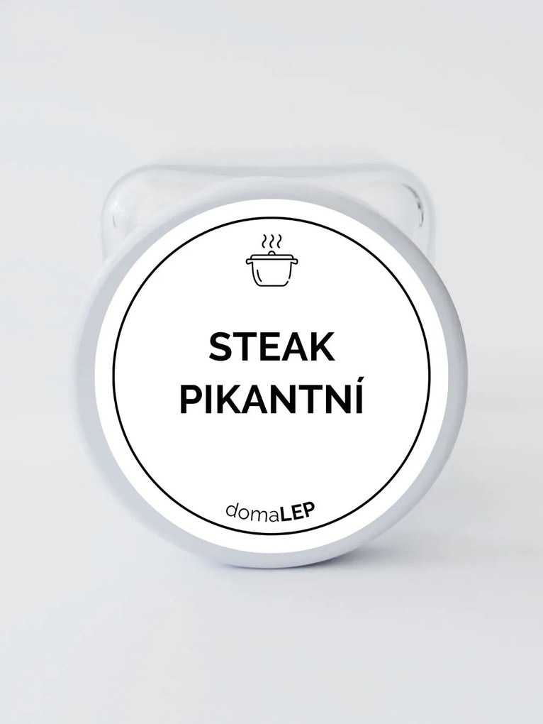 Samolepka na kořenky STEAK PIKANTNÍ bílá 5 cm tučné písmo