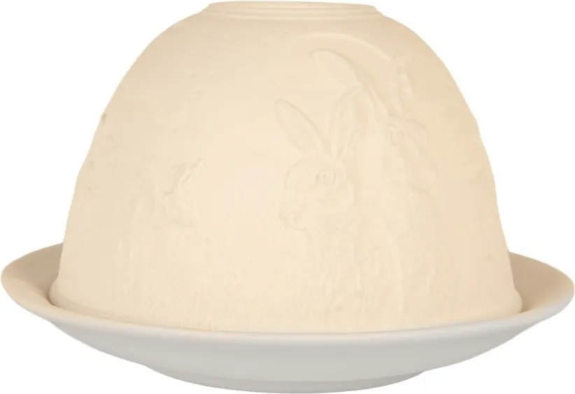 Bílý porcelánový svícen s králíky Paollo - Ø 12*8 cm