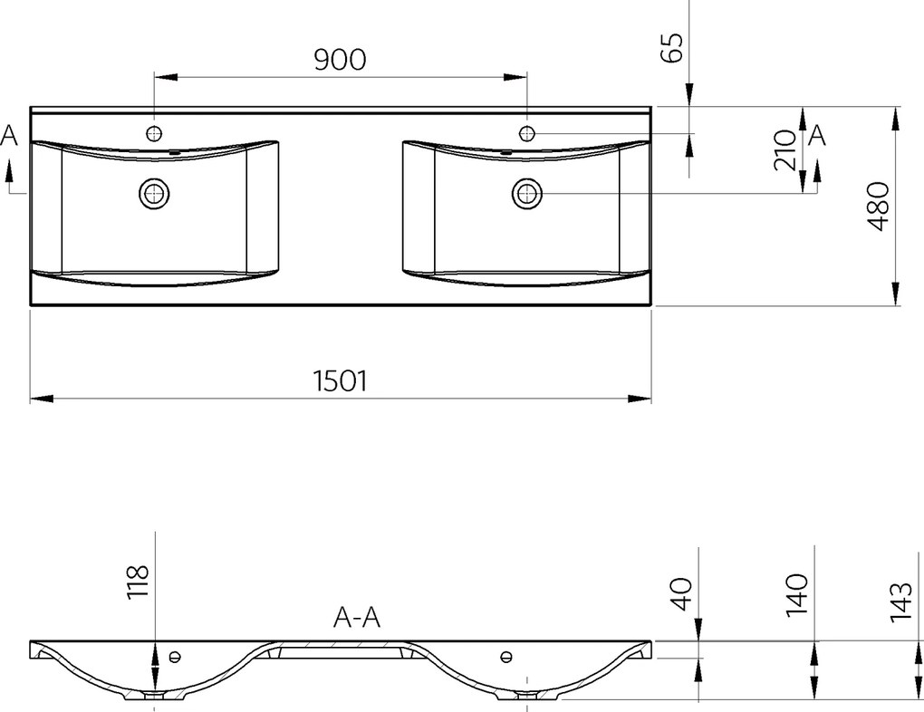 Sapho Sapho, LUCIOLA dvojumyvadlo 150x48cm, litý mramor, bílá, 50154