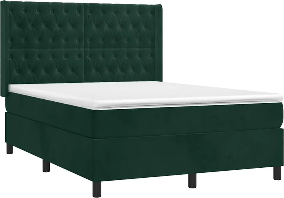 Box spring postel s matrací a LED tmavě zelená 140x190 cm samet 3139742