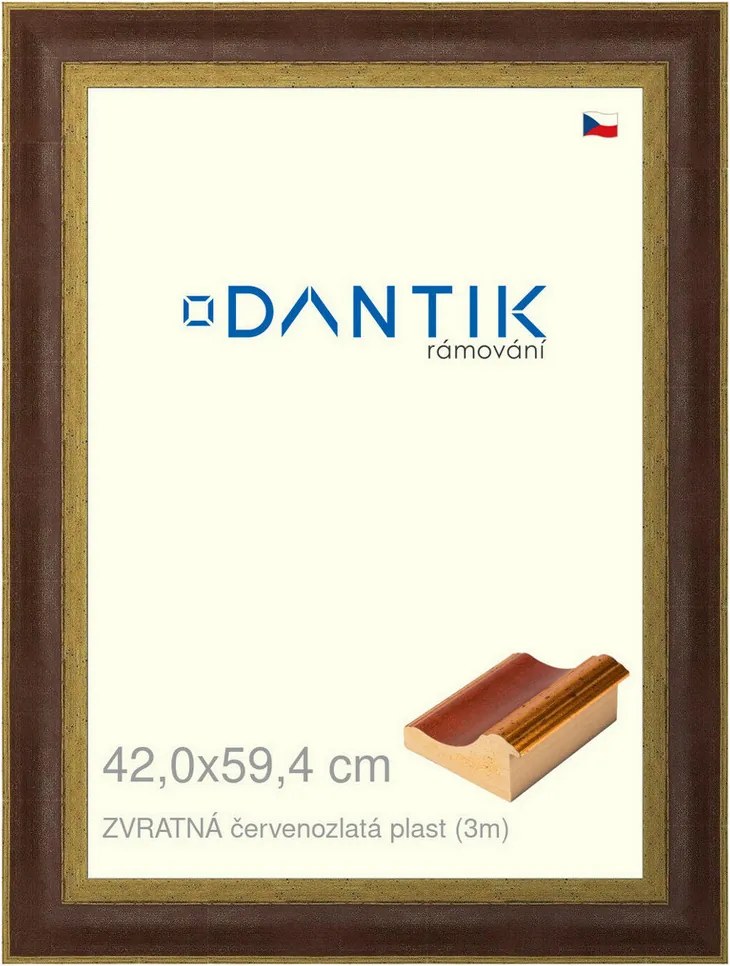 DANTIK rámeček 42x59,4 | ZVRATNÁ červenozlatá plast (Plexi Čiré)