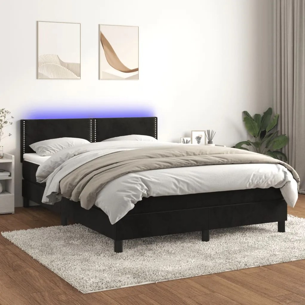 Box spring postel s matrací a LED černá 140x200 cm samet 3134347