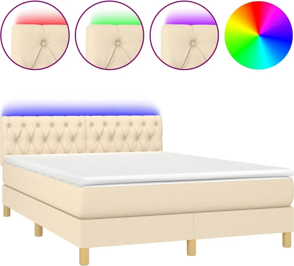 Box spring postel s matrací a LED krémová 140x200 cm textil 3133962