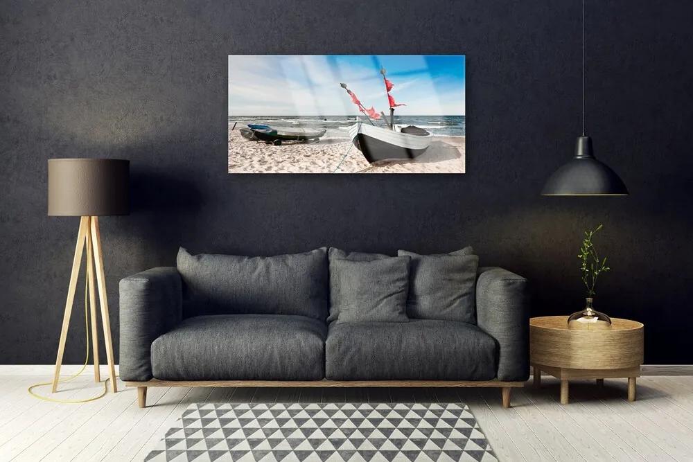 akrylový obraz Loďka Pláž Krajina 100x50 cm