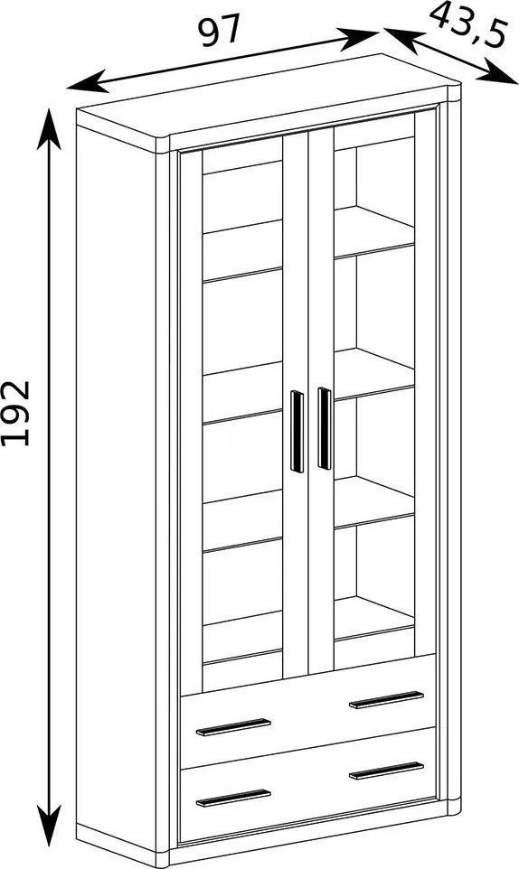 Obývací stěna s vitrínou DALLAS t | 312 cm + 97 cm | 4 díly | dub trufla