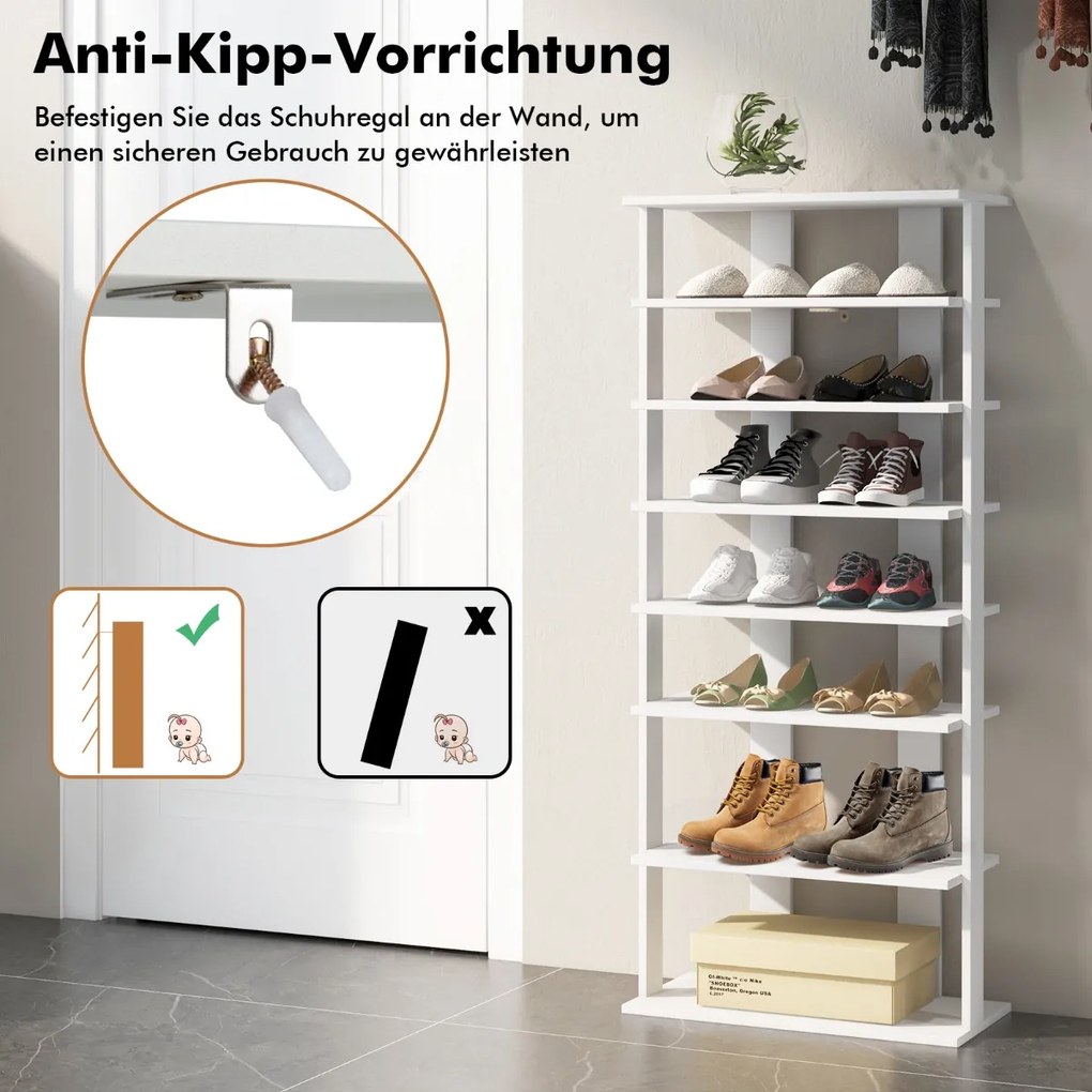 Costway Botník 7patrový botník v retro stylu – 45 × 25 × 110,5 cm, bílý