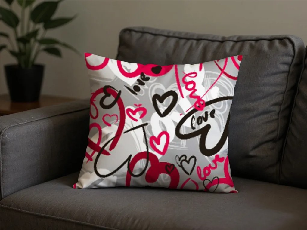 Polybavlněný povlak na polštář STREET LOVE POLY 45x45 cm, šedý