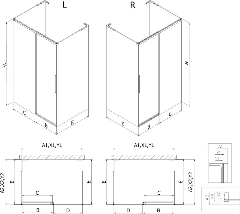 Mexen Rox-3S L sprchový kout 3-stěnný posuvný 130 x 70 cm, transparentní, chrom - 8C2L-130-070-01-00-3S