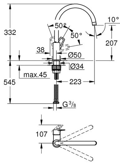 Grohe BauLoop Páková dřezová baterie 31368001