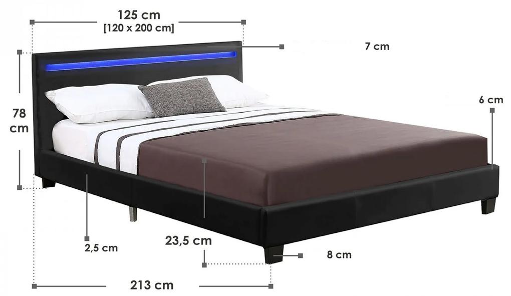 Goleto Čalouněná postel Verona 120 x 200 cm s LED osvětlením | černá