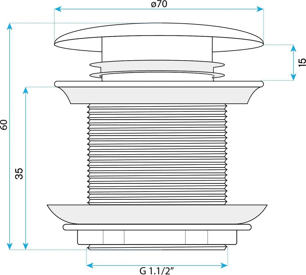 Rea Rea, univerzální vanová odtoková zátka typu Click-Clack 6cm, bez přepadu, chromová, REA-W2013