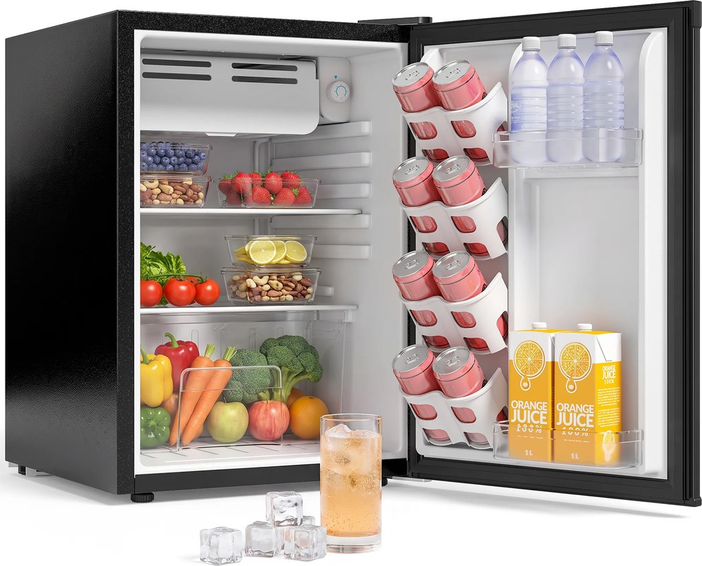HOMCOM malá lednička 72,5 l s mrazákem, nastavitelný termostat, výměnné dveře, 43 dB, černá