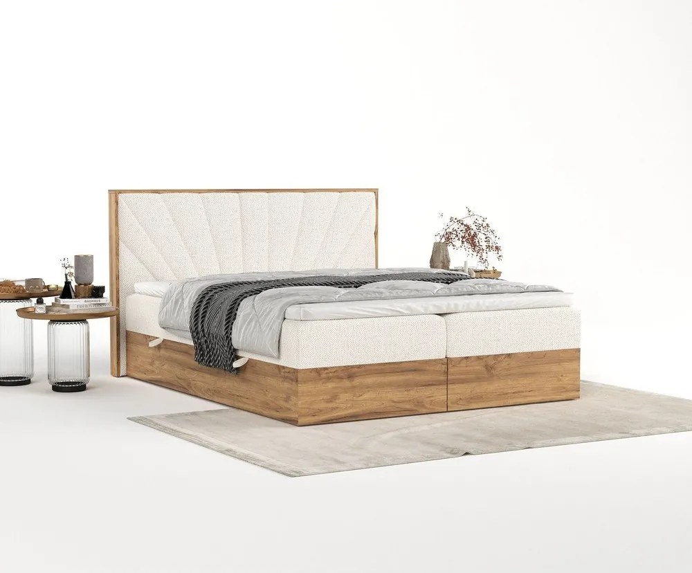Boxspring postel s úložným prostorem v krémovo-přírodní barvě 180x200 cm Asahi – Maison de Rêve