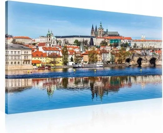 Obraz 100x75 Praha Most Karla Vltavy, zámek, katedrála, panoramatický odraz