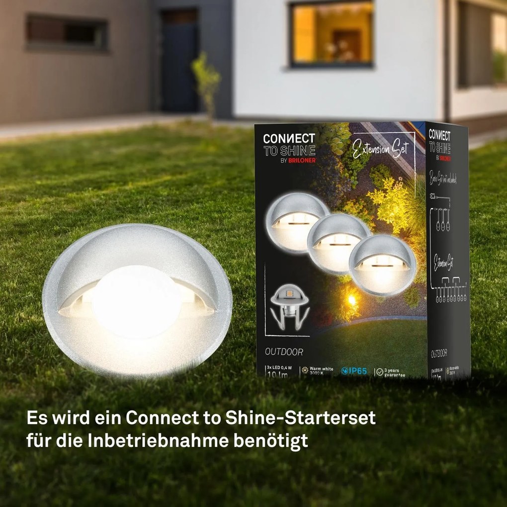 BRI 3923034 CONNECT TO SHINE prodlužovací sada Teak 3ks LED zapuštěných svítidel do země, IP65 - BRILONER