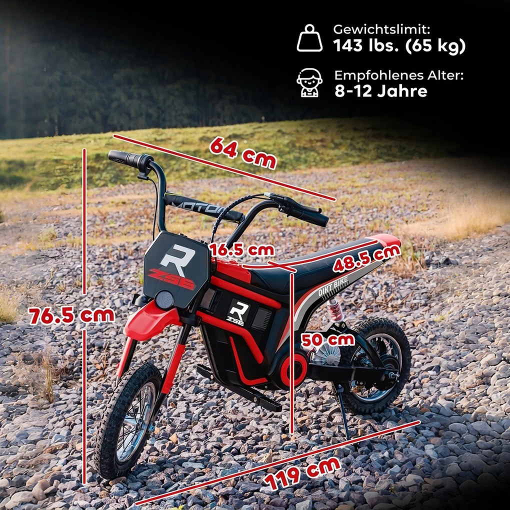 HOMCOM Elektrická Motorka pro Děti s Motorem 24V 350W, Rychlostní Mód 8-16 KM/H, 12-Palcové Pneumatické Pneumatiky, Elektrická Motorka s Hudebními Sv…