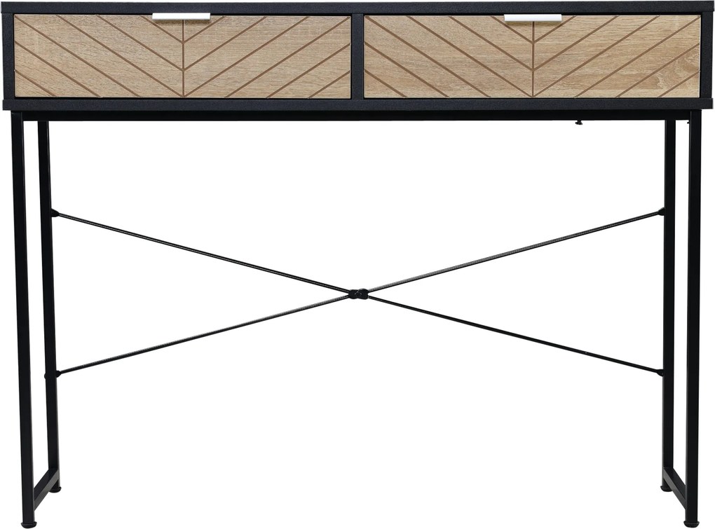 HOMCOM Úzký konzolový stůl s 2 zásuvkami, vyřezávaný design, moderní styl pro předsíň, obývací pokoj, ložnici 100x30x75 cm Černá a dub | Aosom