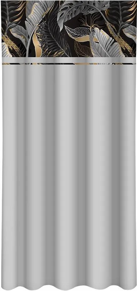 Jednoduchý světle šedý závěs s potiskem šedých a zlatých listů Šířka: 160 cm | Délka: 270 cm