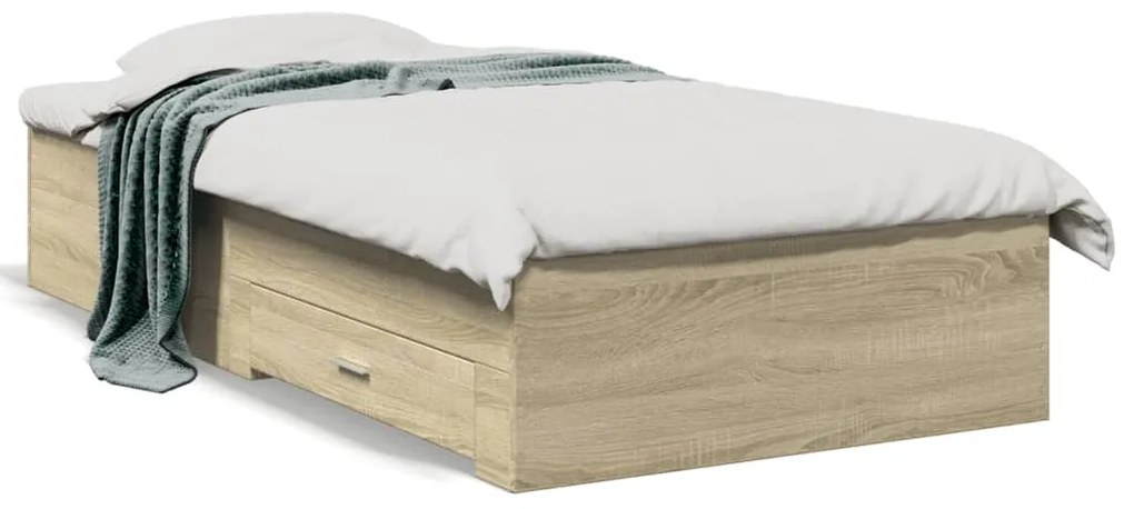 Rám postele se zásuvkami dub sonoma 90x200 cm kompozitní dřevo - Default Title