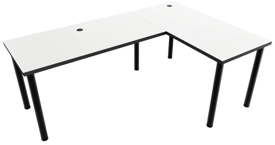 Počítačový rohový stůl N, 200/135x73-76x65, bílá/černé nohy, pravý