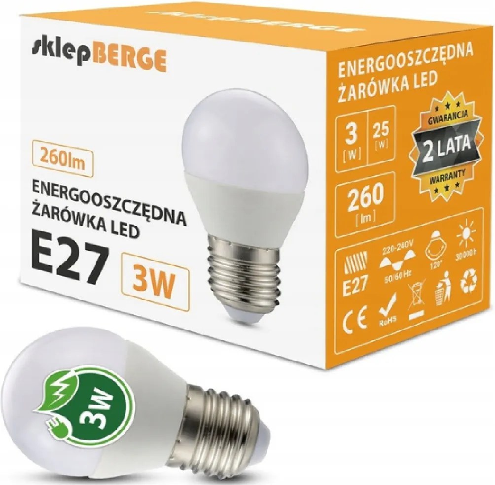 BERGE LED žárovka - E27 - G45 - 3W - 250Lm - koule - teplá bílá