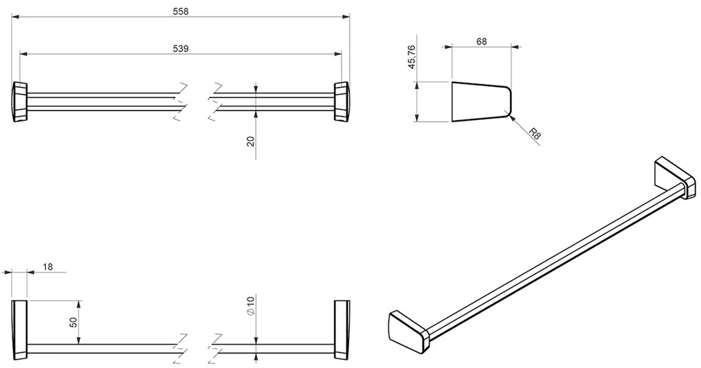 Sapho, ZEN držák ručníků 500mm, chrom, 160945