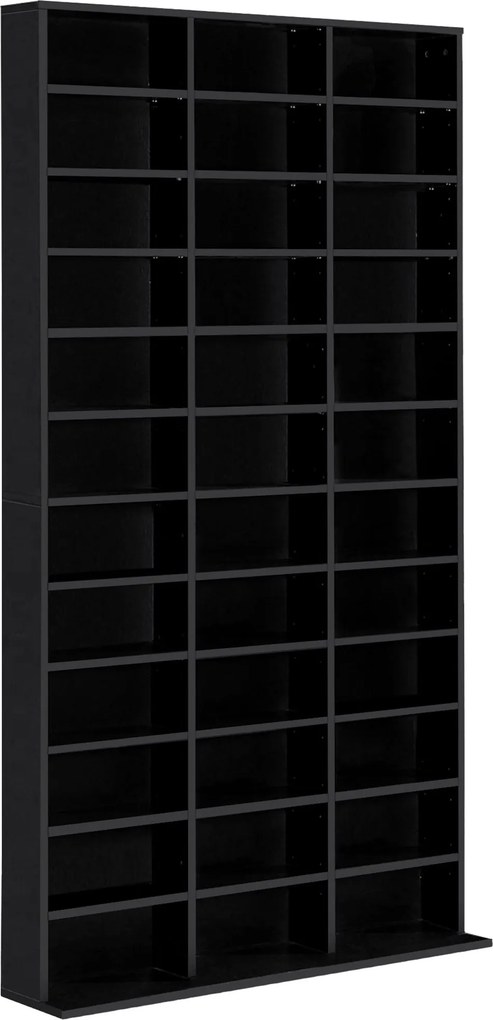 HOMCOM Regál na CD/DVD pro 1116 CD, 36 výškově nastavitelných přihrádek, 102 x 24 x 195 cm, Černý