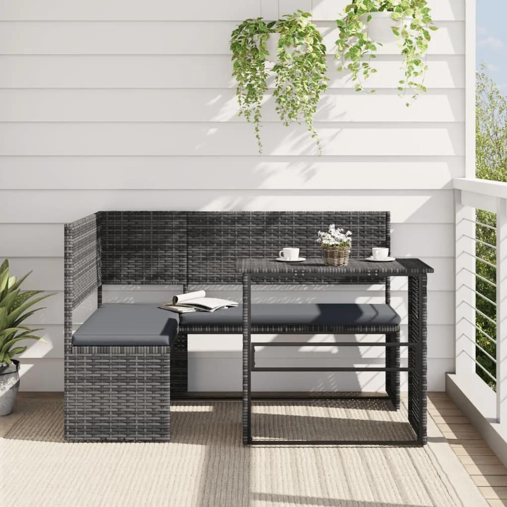 Zahradní pohovka ve tvaru L stolek a podušky šedá polyratan,  362348