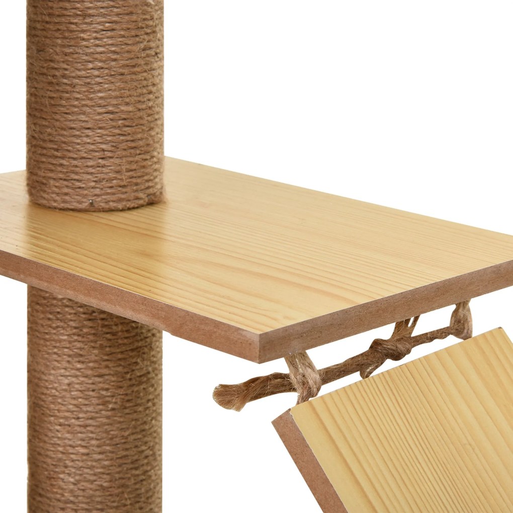 PawHut Kočičí Škrabadlo Výška 130 cm Kočičí Věž se Sisalovými Škrabacími Sloupky 2 Postele Houpací Síť Jeskyně Hračková Koule a Rampou 60x40x130 cm P…