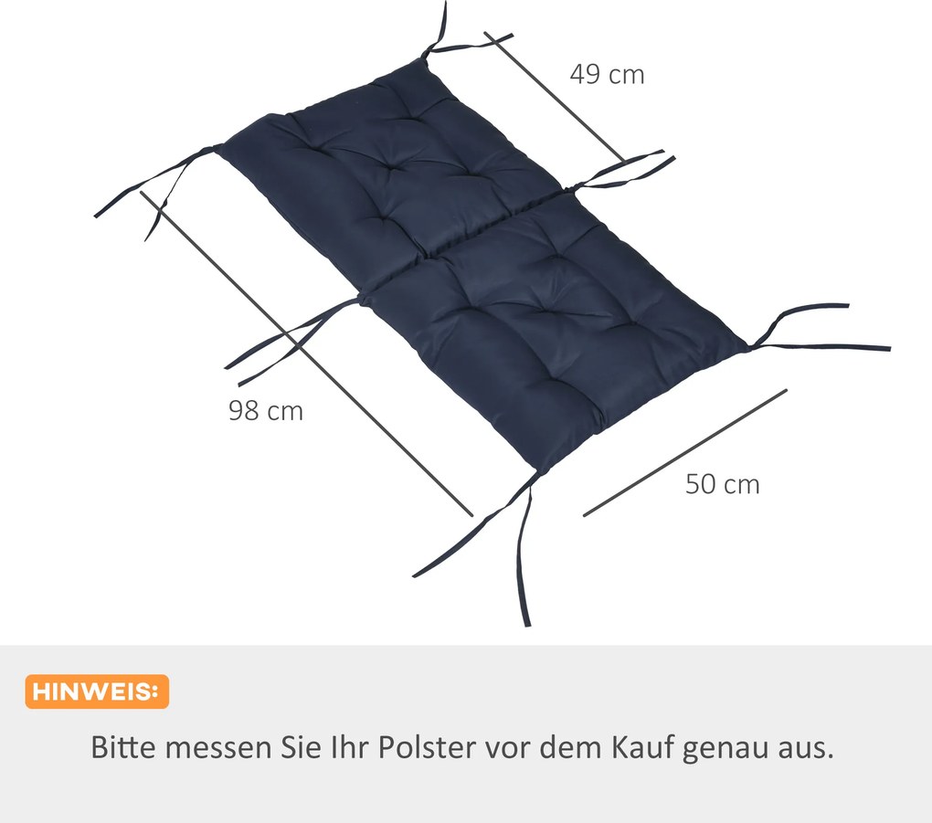 sada 2 polštářů na sezení, 98 x 50 cm Polštář na židli s poutky, potah z tkaniny, tloušťka 8 cm Tmavě modrá barva