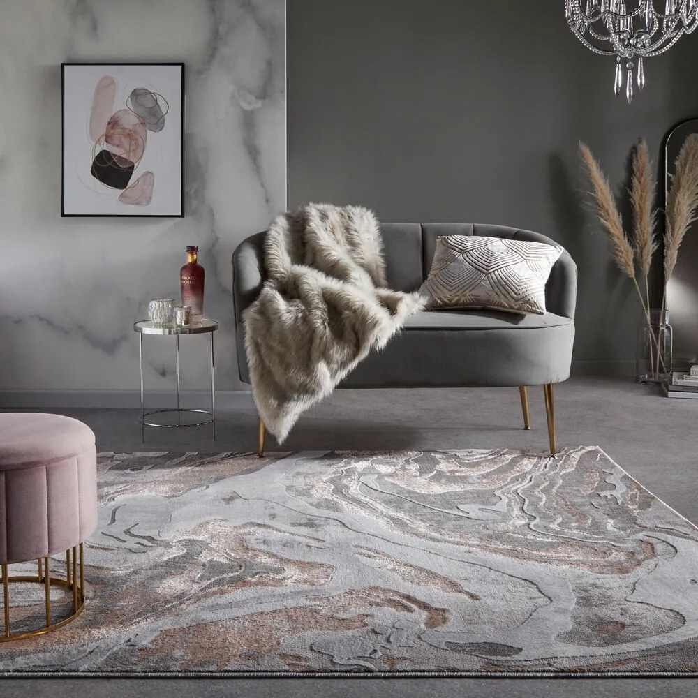 Flair Rugs, Kusový koberec Eris Marbled Blush, 80x150, růžová, ložnice