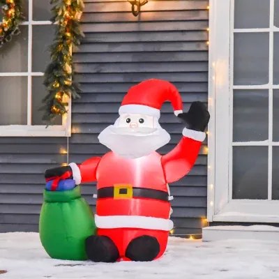 HOMCOM Vánoční dekorace Nafukovatelný Santa Claus venkovní vánoční dekorace, včetně ventilátoru, 1,2 m, červená + bílá