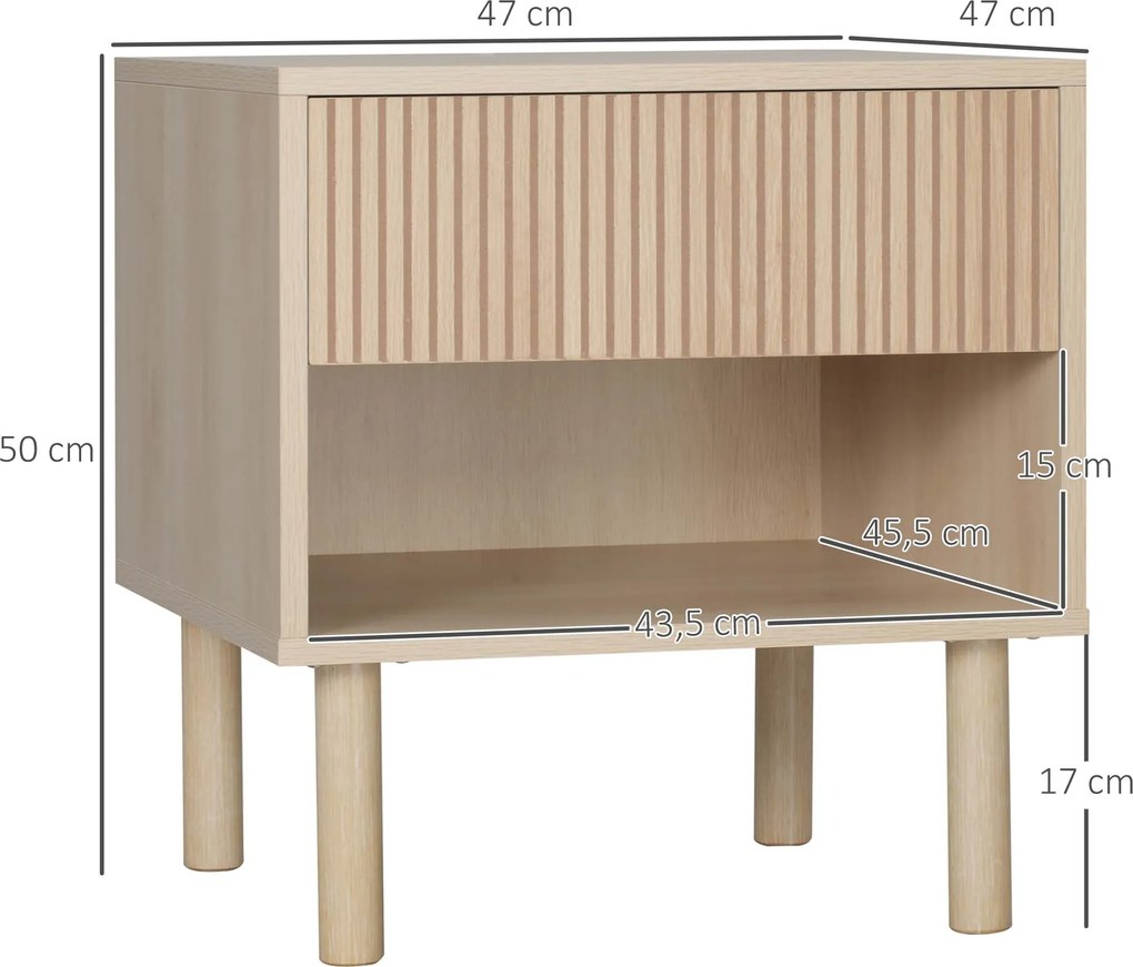 HOMCOM Sada 2 nočních stolků s šuplíky a policemi, moderní boční stolek do ložnice a obývacího pokoje, rozměry 47 x 50 cm, přírodní dřevěná úprava