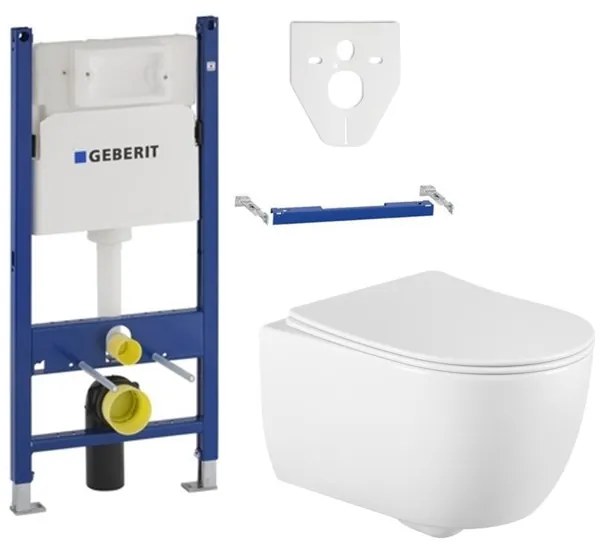 Závěsný set GEBERIT Duofix Basic+ WC CARMEN Rimless 49 x 37 cm + pomalu padající deska Slim, bílá, 3388XX00+39040100