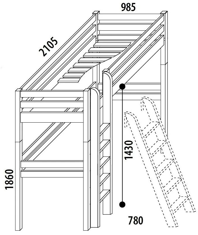 Dětská postel - horní spaní DOMINO D907, masiv smrk