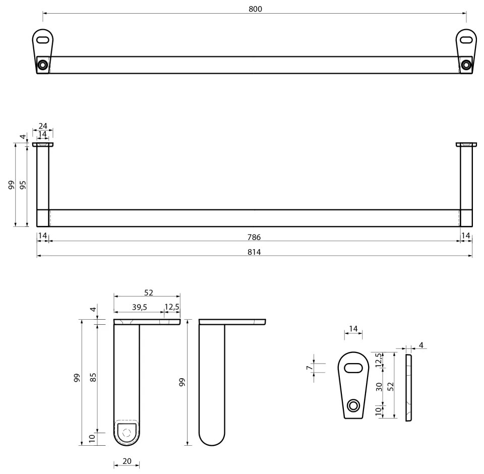 GSI CLASSIC čelní držák ručníků 90cm, chrom PACL90